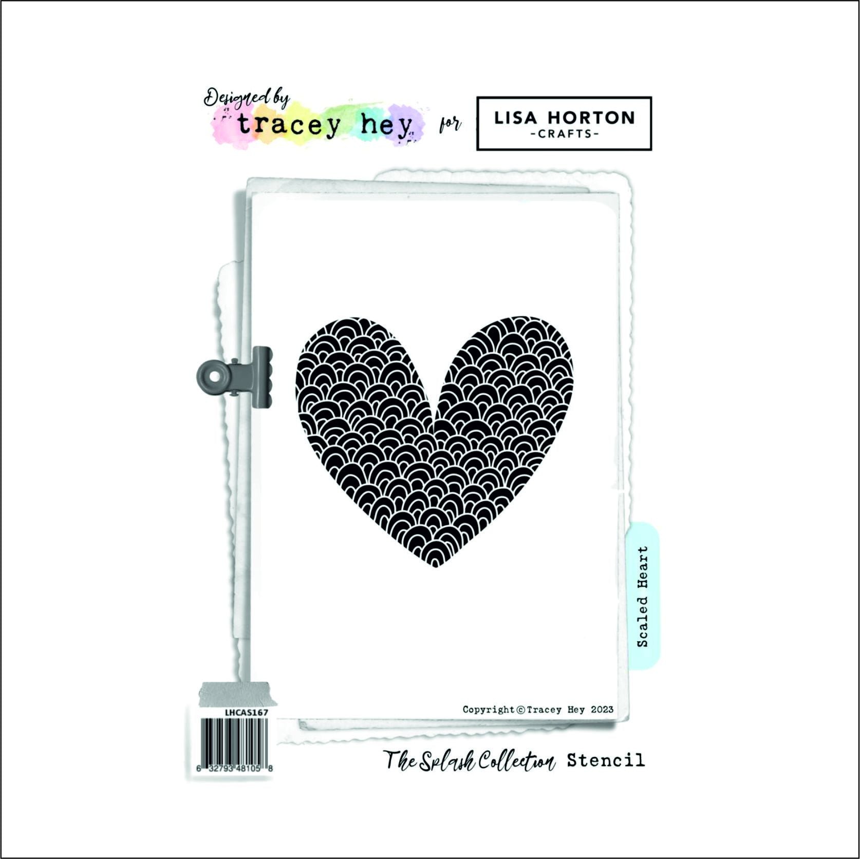 Tracey Hey Scaled Heart 6x6 Stencil - Lisa Horton Crafts