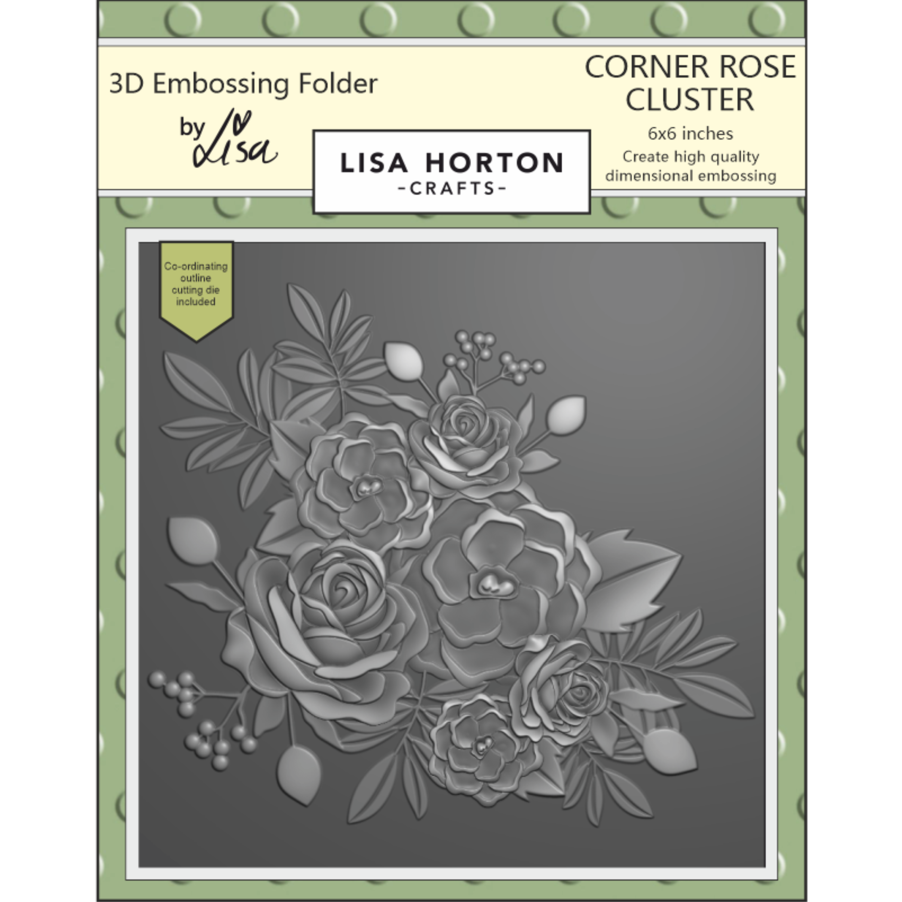 6x6 3D Embossing Folder with Die - Corner Rose Cluster - Lisa Horton Crafts