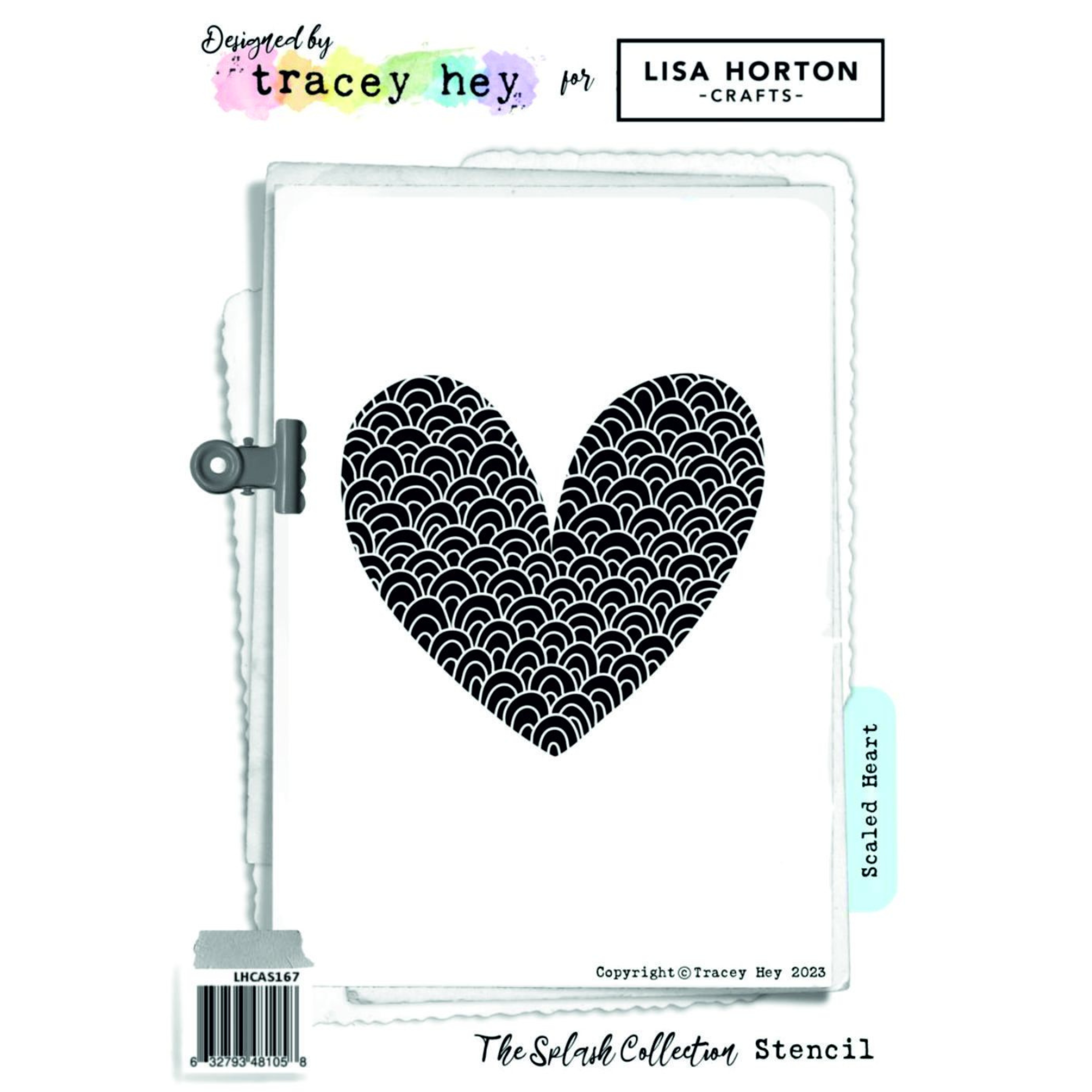 Tracey Hey Scaled Heart 6x6 Stencil - Lisa Horton Crafts